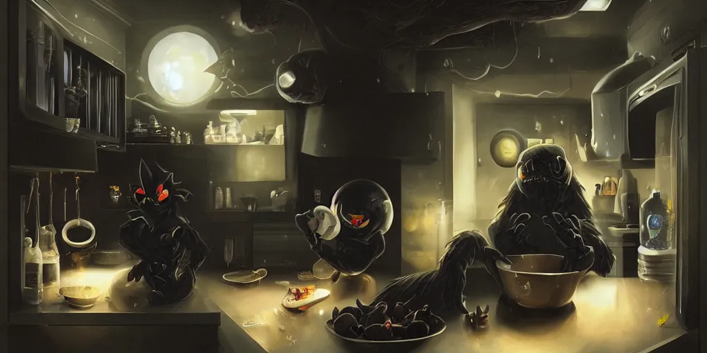 an all black monster in the kitchen cupboard, kawaii, | Stable ...