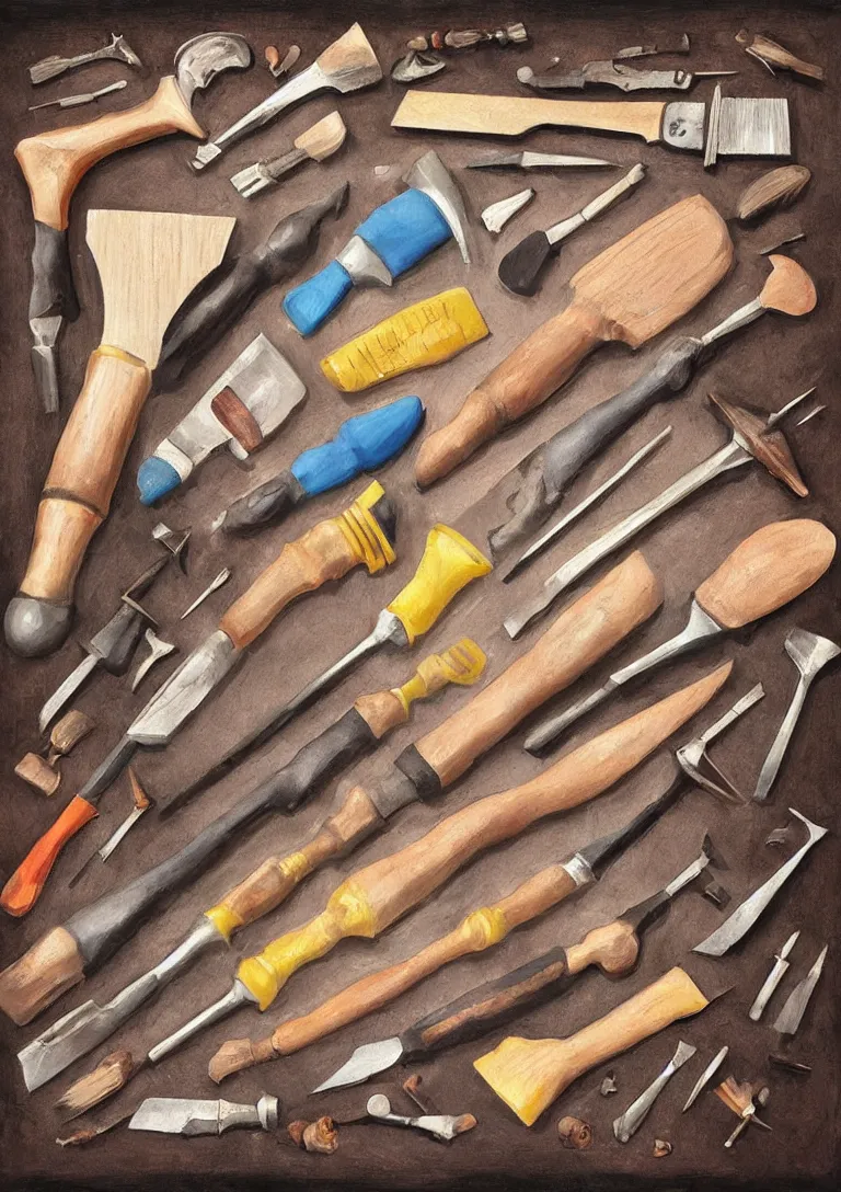 a beautiful painting of a toolkit filled with useless | Stable ...