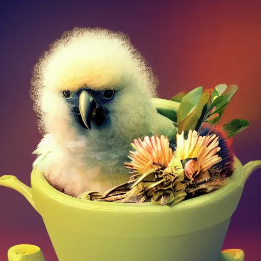 long shot of a very fluffy parrot chick nesting in a | Stable Diffusion ...