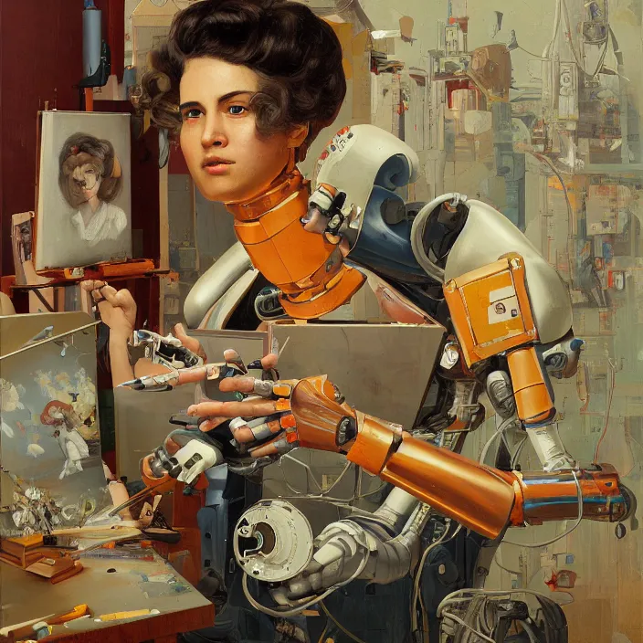 robot artist painting a self - portrait on a canvas. | Stable Diffusion ...