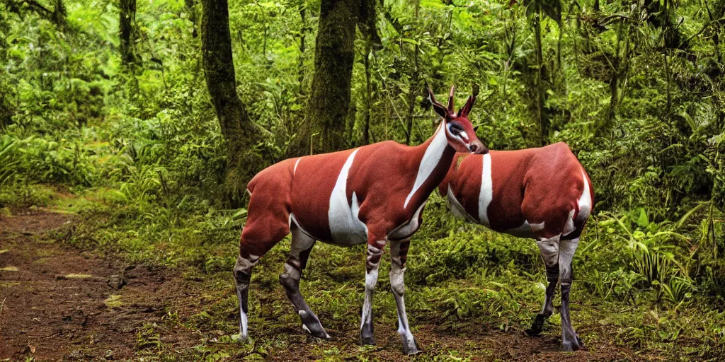 an okapi spotted in a rainy, wet, very green congo | Stable Diffusion ...
