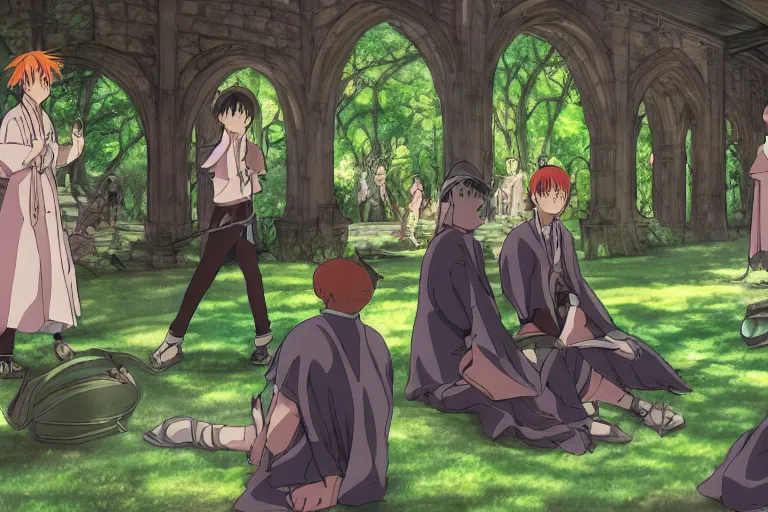 cell shaded anime key visual of a group apprentice | Stable Diffusion ...