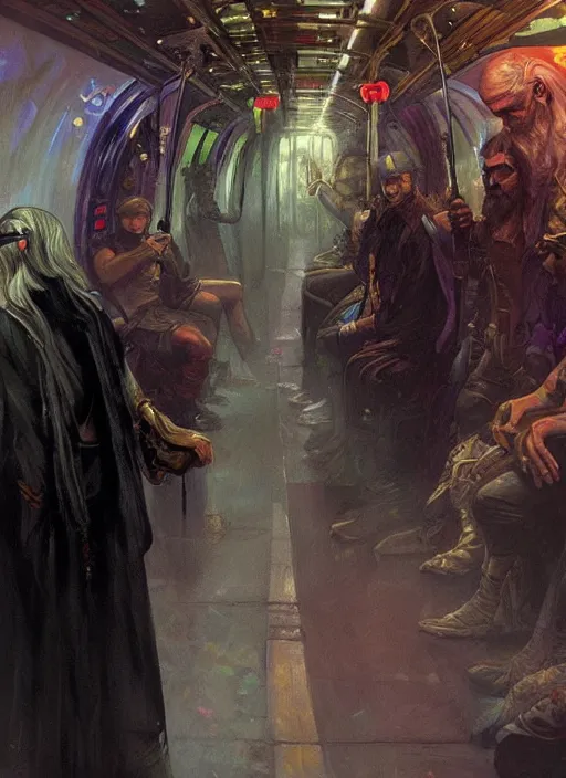 a lost wizard on a subway. fantasy concept art. moody | Stable Diffusion