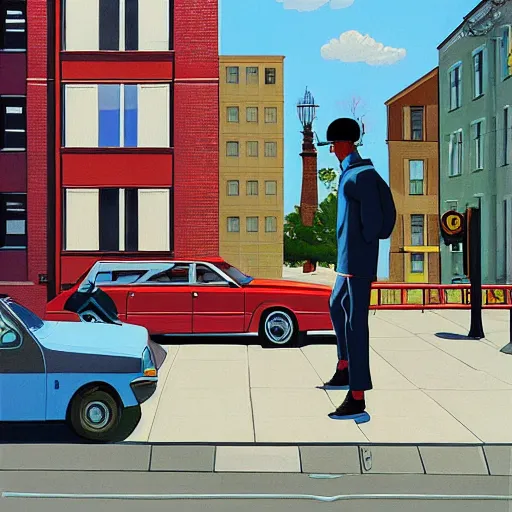 painting of a person getting out of their car on a | Stable Diffusion ...