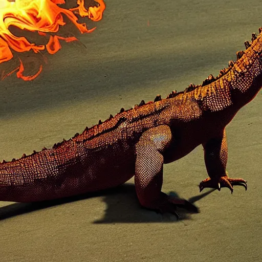 An enormous monitor lizard made of fire. It has wings | Stable Diffusion