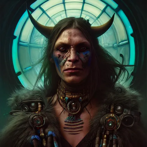 portrait painting of a cyberpunk orc shaman woman, | Stable Diffusion ...