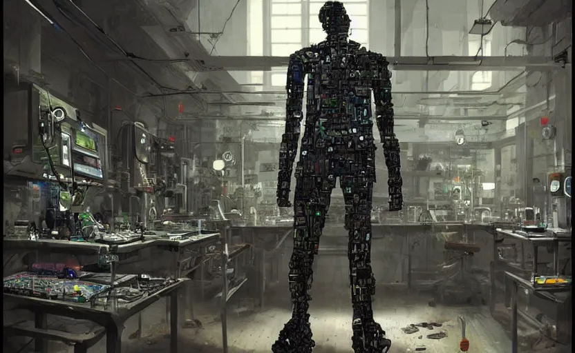 a man made entirely of computers fused with his | Stable Diffusion ...