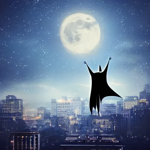batman on the top of a building with a full moon in | Stable Diffusion ...