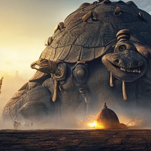 giant tortoise with a large fantasy castle rising from | Stable ...