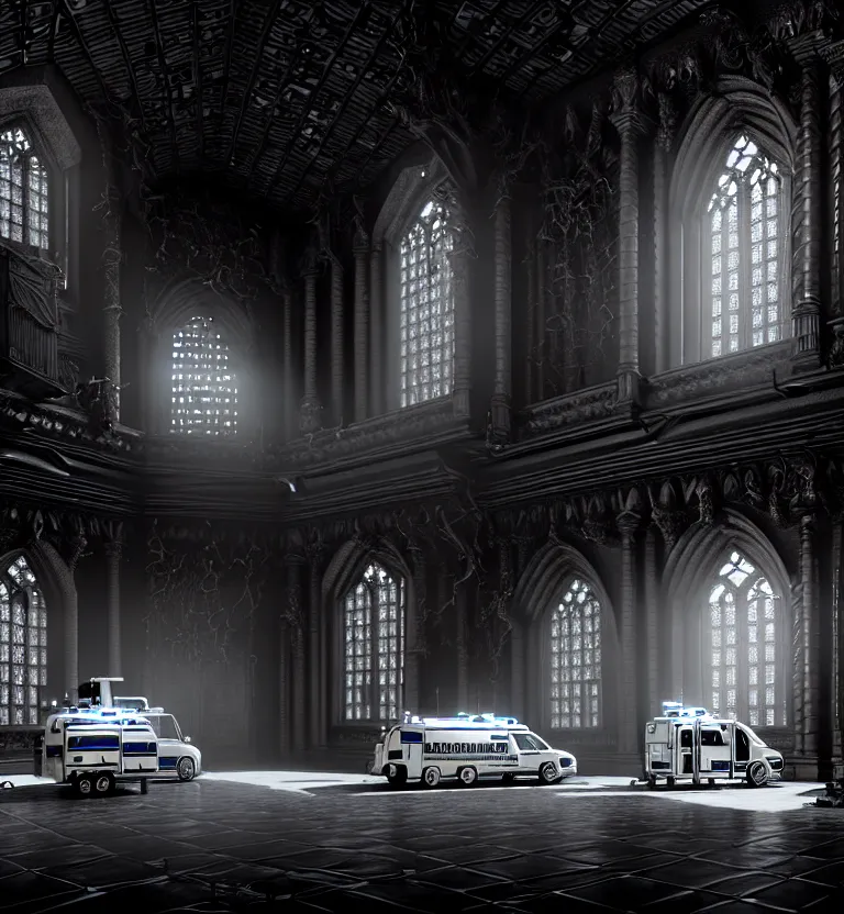 immense gothic crematorium with ambulance, dead | Stable Diffusion | OpenArt