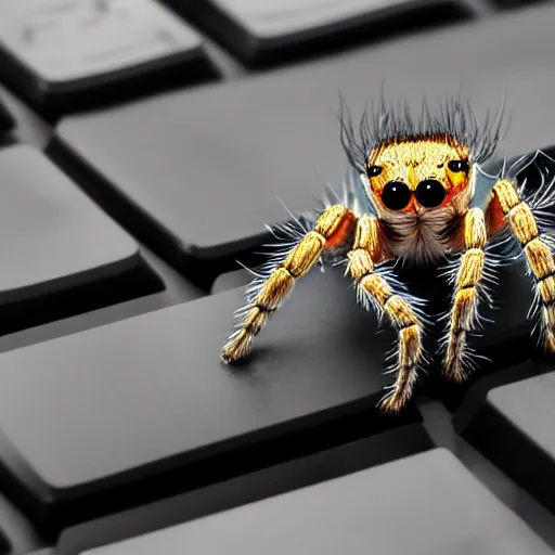 a jumping spider using minituarized computer keyboard, | Stable ...
