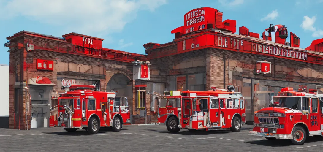 retro fire station concept art, colorful, 8 k | Stable Diffusion