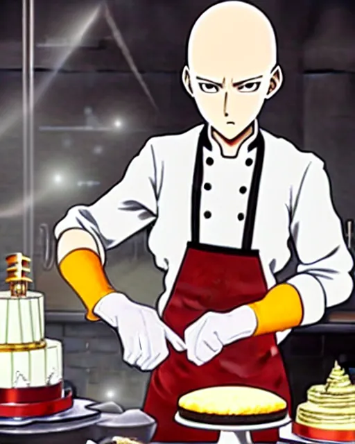 chef saitama one punch man, dressed as a pastry chef, | Stable ...