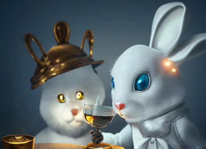 an anthropomorphic white rabbit with glowing eyes | Stable Diffusion ...