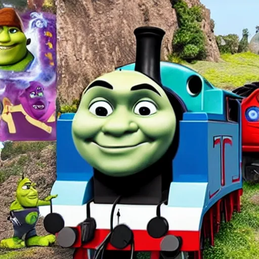 Thomas the Tank Engine and Shrek team up to fight | Stable Diffusion ...