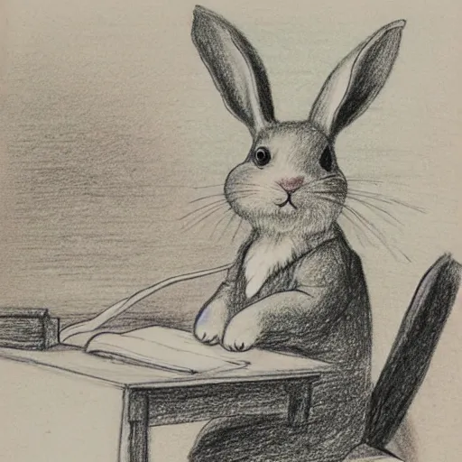 drawing of a white rabbit, sitting at a desk, Beatrix | Stable ...