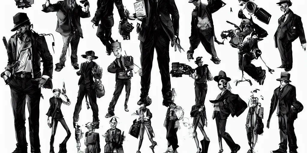noir film world character design, Kim Jung Gi, | Stable Diffusion