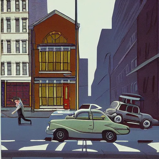 painting of a person getting out of their car on a | Stable Diffusion ...