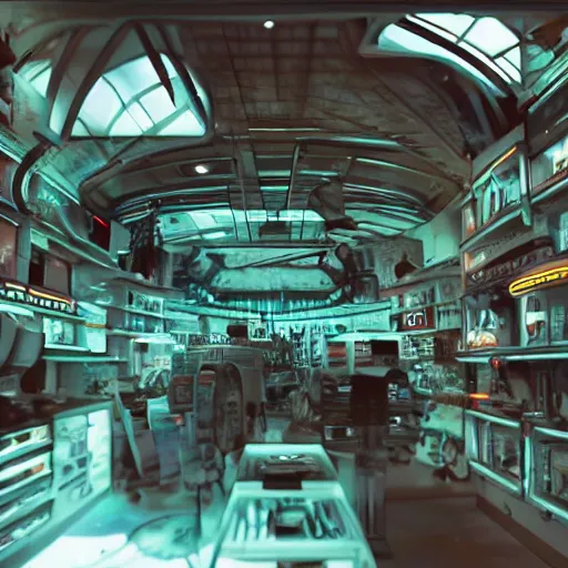 a dirty alien shop, futuristic, holographic, 8k, sharp | Stable ...