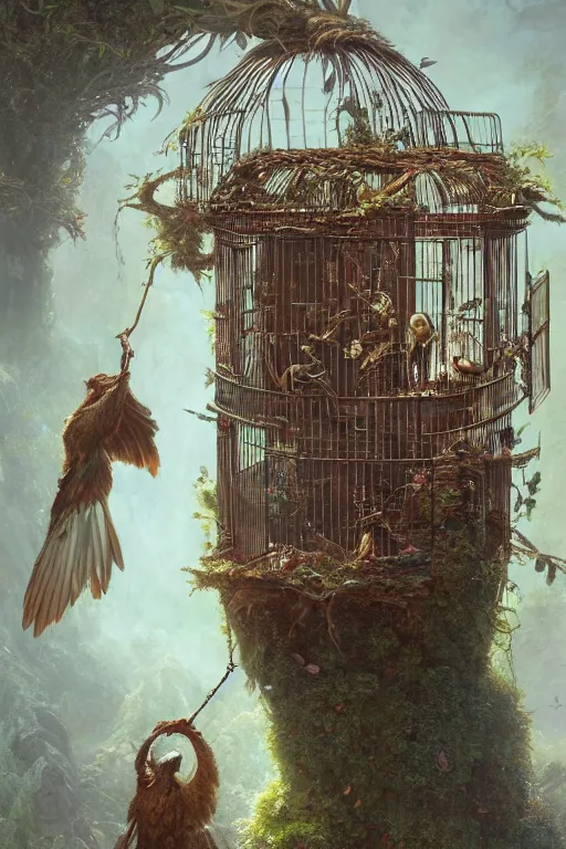 Man locked in a bird cage, 4k detailed hyperrealistic | Stable Diffusion