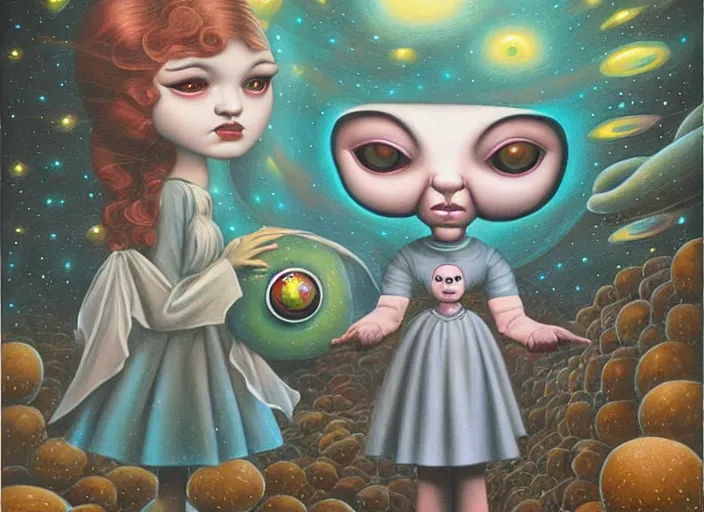 a cute alien girl holds the universe in her hand, an | Stable Diffusion ...