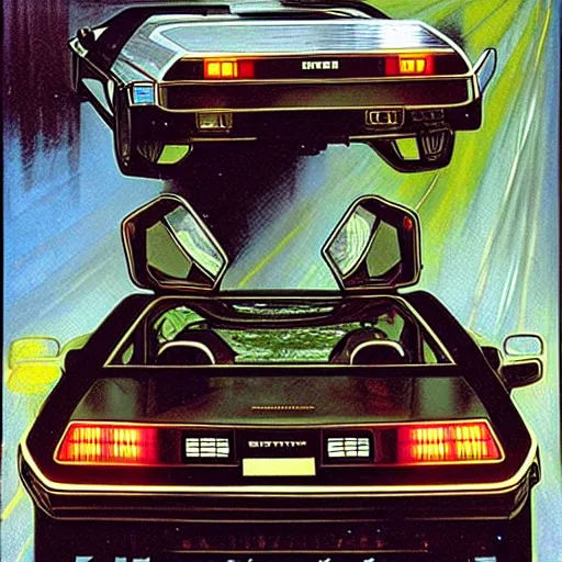 futuristic delorean time machine at night in the rain | Stable ...