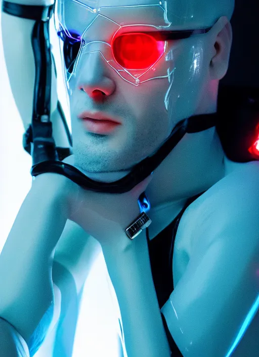 a male cybernetic person with blue glowing eyes, | Stable Diffusion ...
