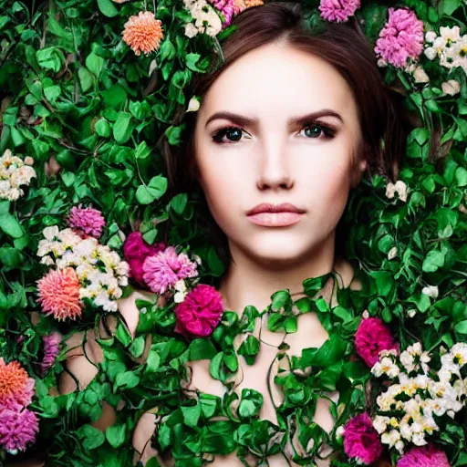 full body portrait of a woman covered in flowers and | Stable Diffusion ...