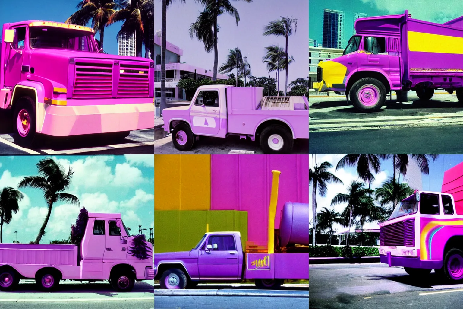 A 1 9 8 0 S Photograph Of A Purple Dump Truck In Stable Diffusion