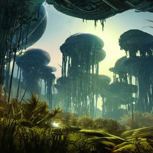 overgrown alien organic skyline cryengine render by | Stable Diffusion
