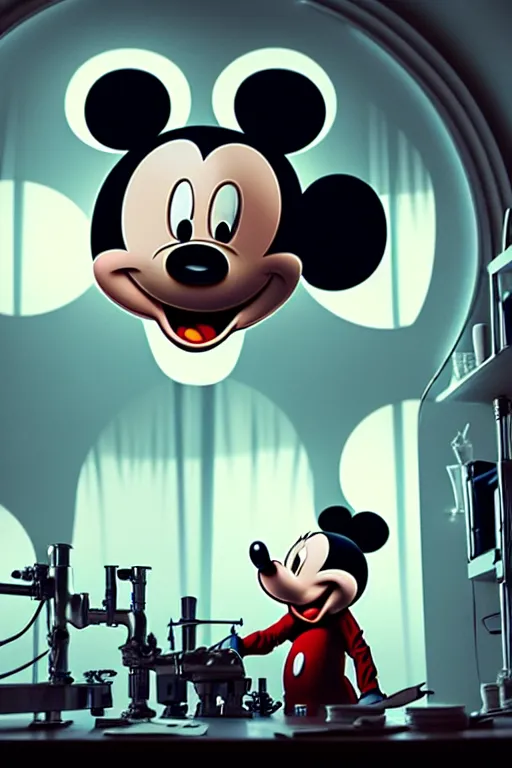 scientist repairing mickey mouse head in abandoned | Stable Diffusion ...