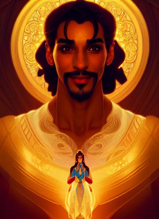 symmetry portrait of aladdin, glowing lights, | Stable Diffusion | OpenArt