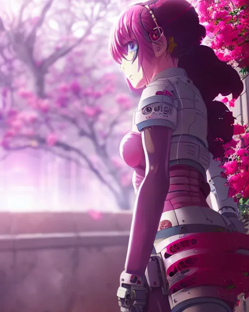 cyborg girl in cyberpunk rose garden, contemplation, | Stable Diffusion