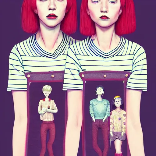 red haired twins wearing striped clothes:: by Martine | Stable ...