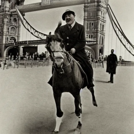 hitler riding a horse over the tower bridge | Stable Diffusion | OpenArt
