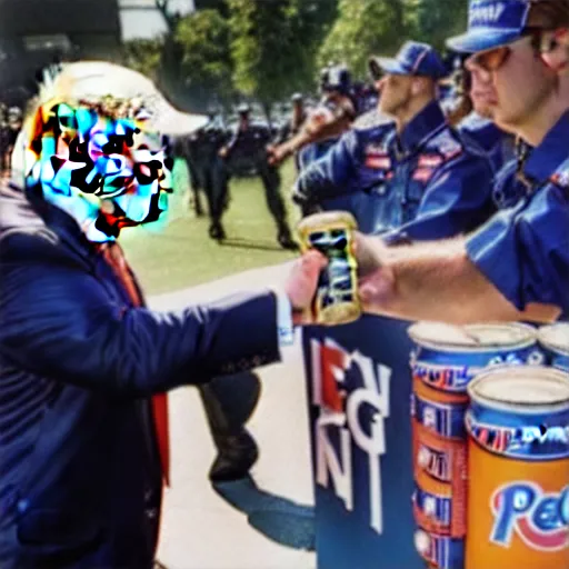 donald trump handing a riot squad member a can of | Stable Diffusion ...