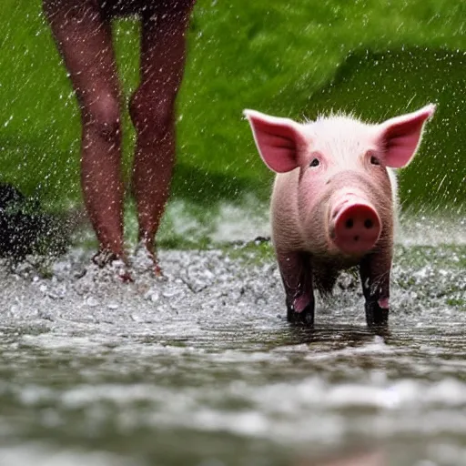 a photograph of two pigs playing golf in the rain | Stable Diffusion ...