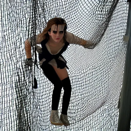 emma watson hanging from and trapped in a giant net | Stable Diffusion | OpenArt