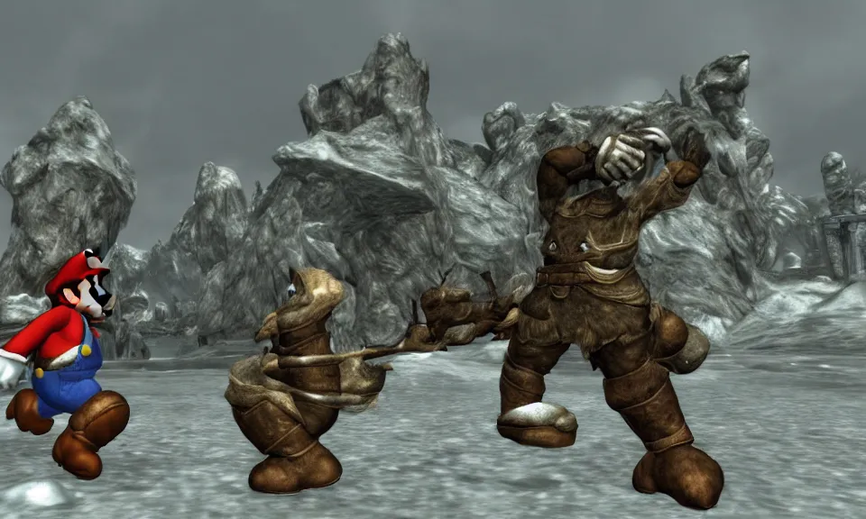 Super Mario in Skyrim | Stable Diffusion