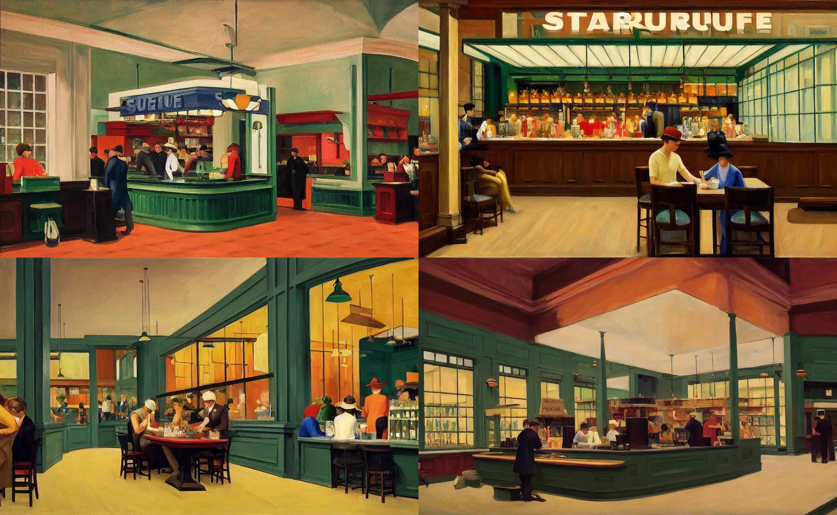 the exterior of a Starbucks, painting by Edward Hopper | Stable Diffusion