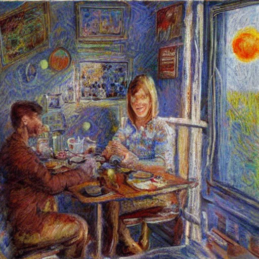 impressionism painting American Breakfast in space | Stable Diffusion