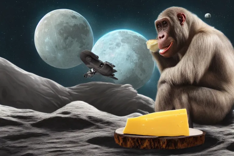 a matte painting of an ape as astronaut eating cheese | Stable ...