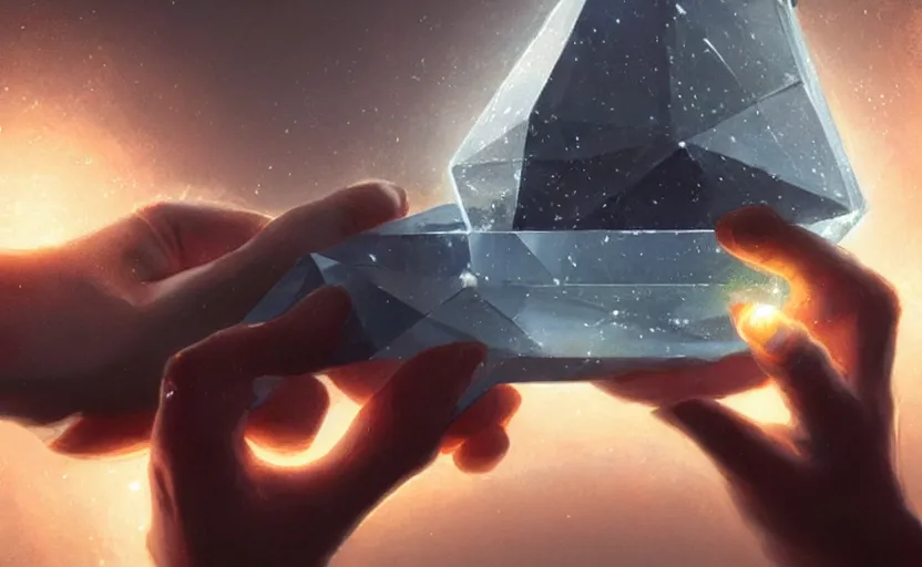 A hand holding a giant luminous diamond , digital | Stable Diffusion ...