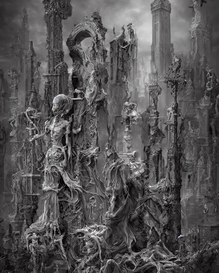 metaphysical painting of gothic cemetery statues | Stable Diffusion