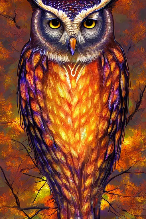 radiant owl, glowing amber, autumn colours, highly | Stable Diffusion ...