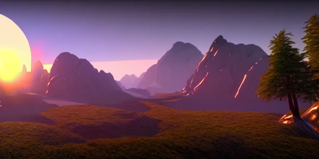 a beautiful landscape, sun rises between two | Stable Diffusion | OpenArt