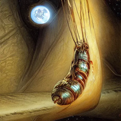 a giant beautiful chrysalis hanging inside a space | Stable Diffusion ...