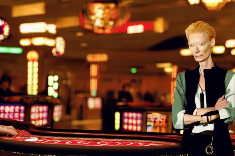 Tilda Swinton at a casino in an anime by Shinichirō | Stable Diffusion ...