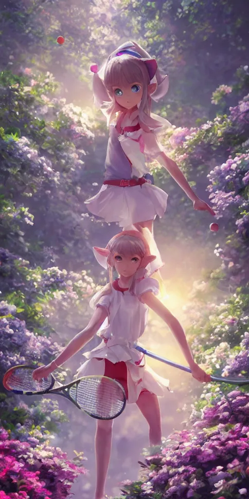 ONE elf playing tennis on a tennis court made of | Stable Diffusion ...