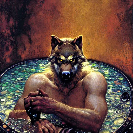 portrait of a wolf wolfman in a bath tub. shadowrun | Stable Diffusion ...